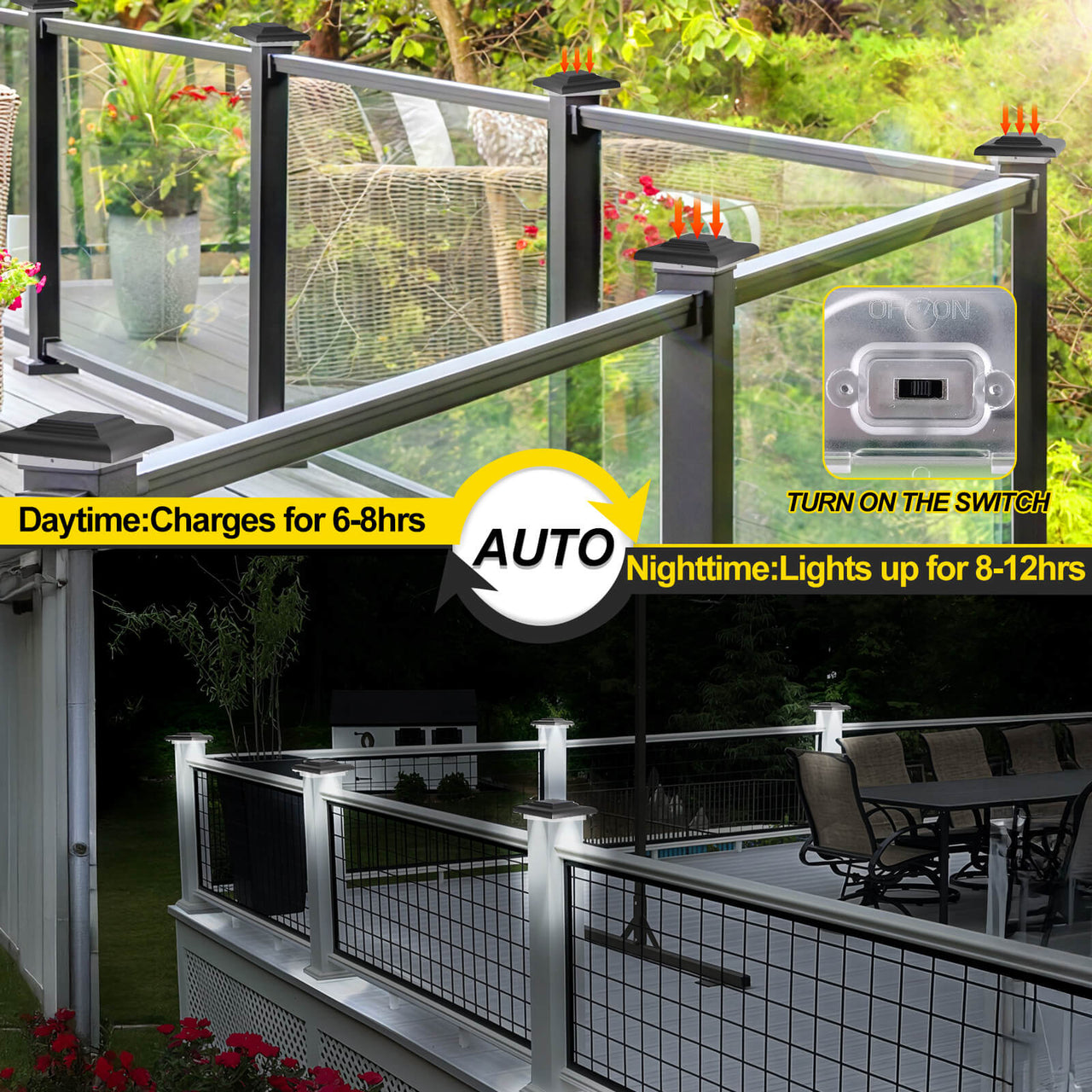 Solar Post Lights for 4x4 Decks, Patios & Fences - Waterproof, Auto On ...