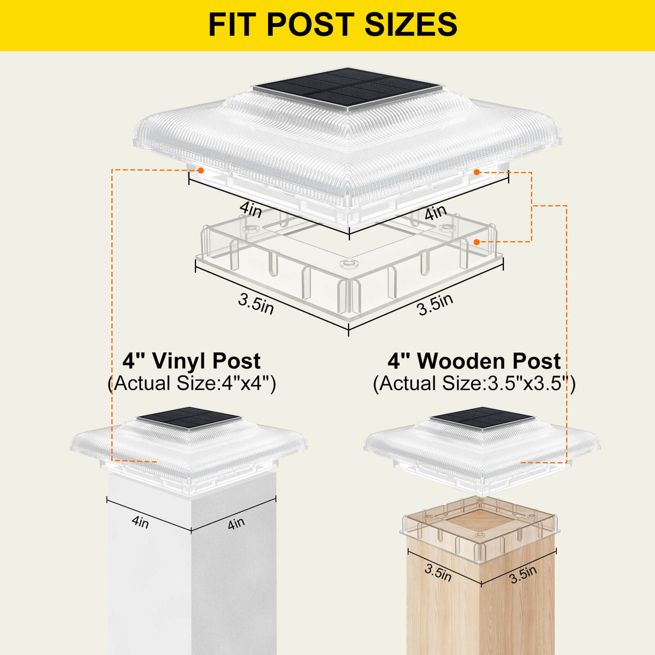 Solar Post Lights for 4x4 Decks, Patios & Fences - Waterproof, Auto On ...