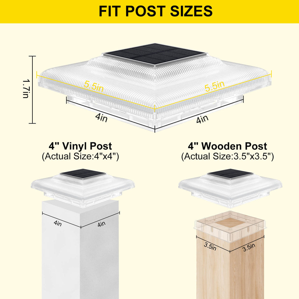 Solar Post Lights for 4x4 Decks, Patios & Fences - Waterproof, Auto On ...