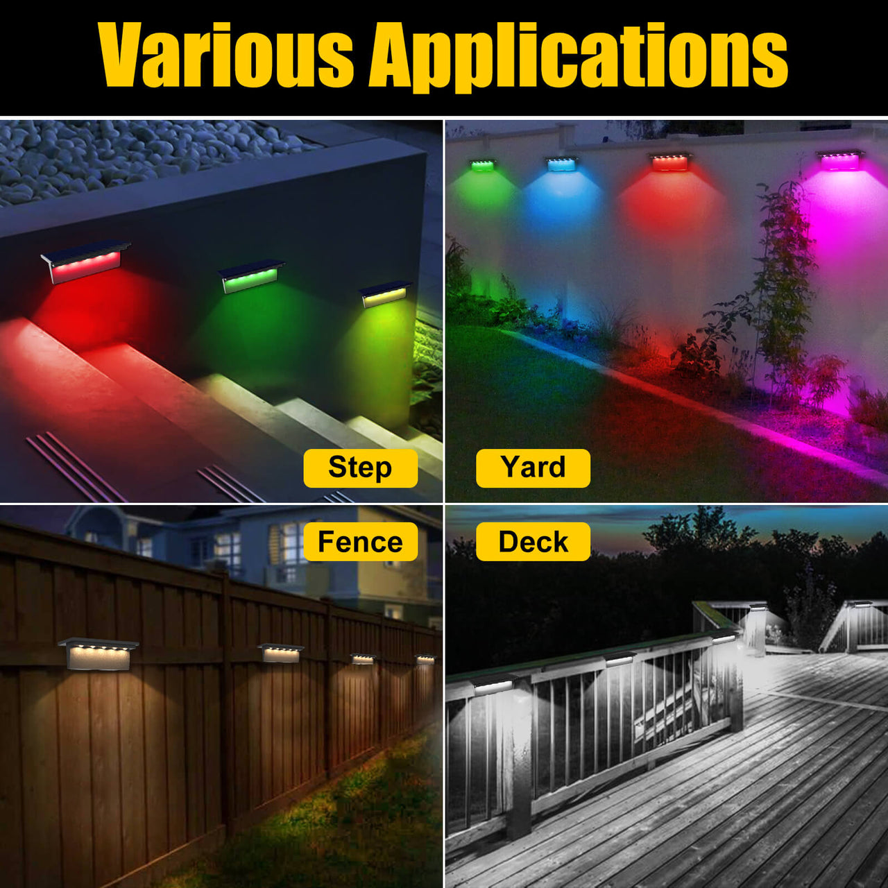 TSUN RGB Solar Deck Fence Lights | Color Changing Deck Lights
